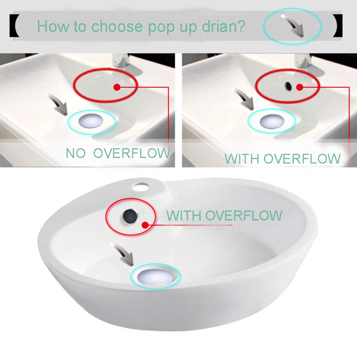 YCCUZA Bathroom Faucet Vessel Pop Up Sink Drain Without Overflow Chrome Drain Stopper No Overflow Pop Up Sink Drain for Bathroom Faucet Vessel Vanity Sink