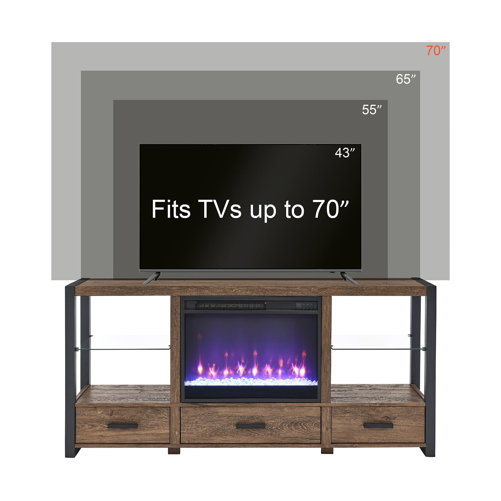 Electric Fireplace,Modern and Traditional Farmhouse Style Electric Hearth - 8 Colors Crystal Lights, Flames, and LED Effects - Fits 43-70 Inch TV - CSA/UL Certified 1400W (Brown)