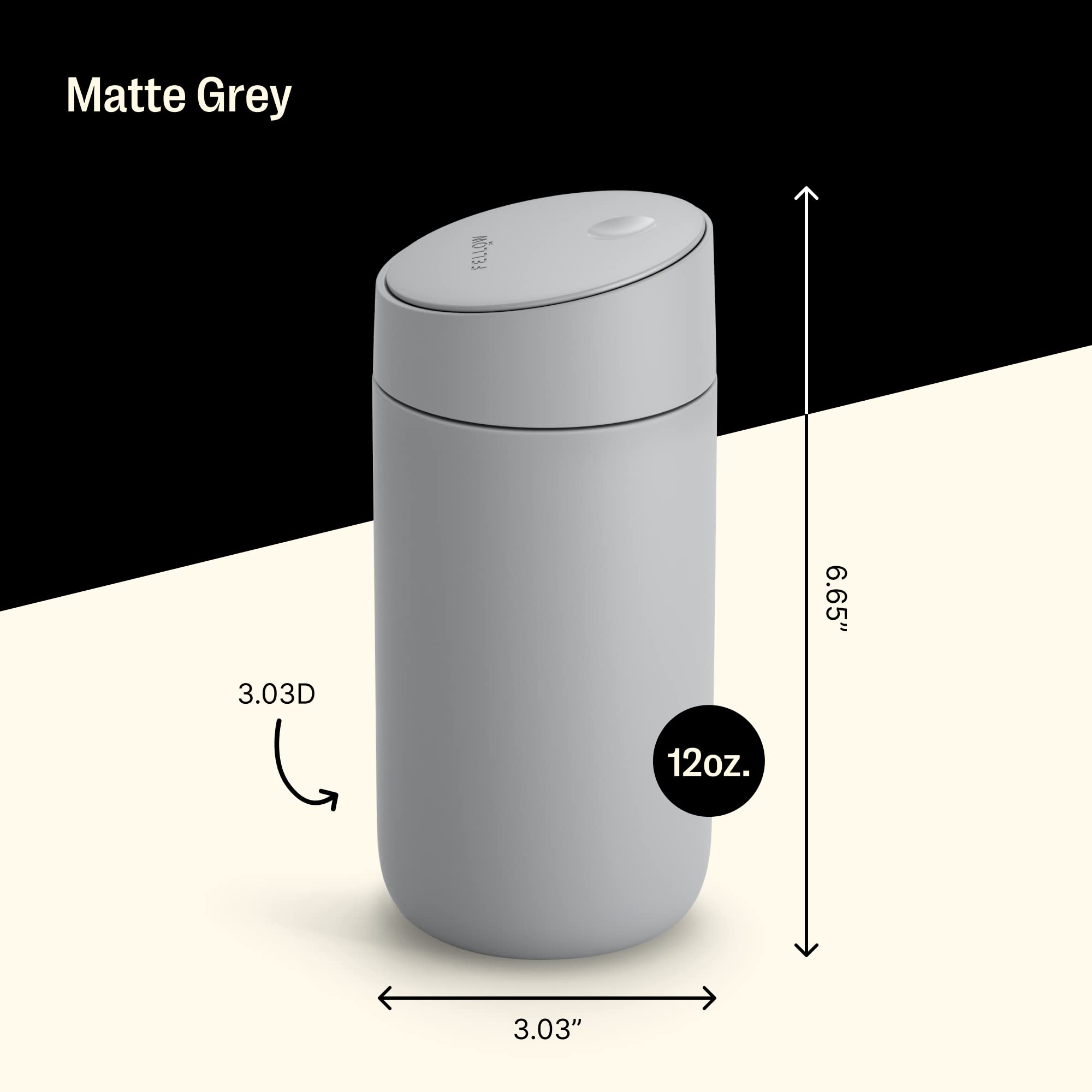 Fellow 12 oz Carter Slide Travel Coffee Mug with Slide-Lock lid - Leak Proof To-Go Coffee Tumbler with Ceramic Interior and Vacuum-Insulated Stainless Steel - Coffee Cups - Matte Grey