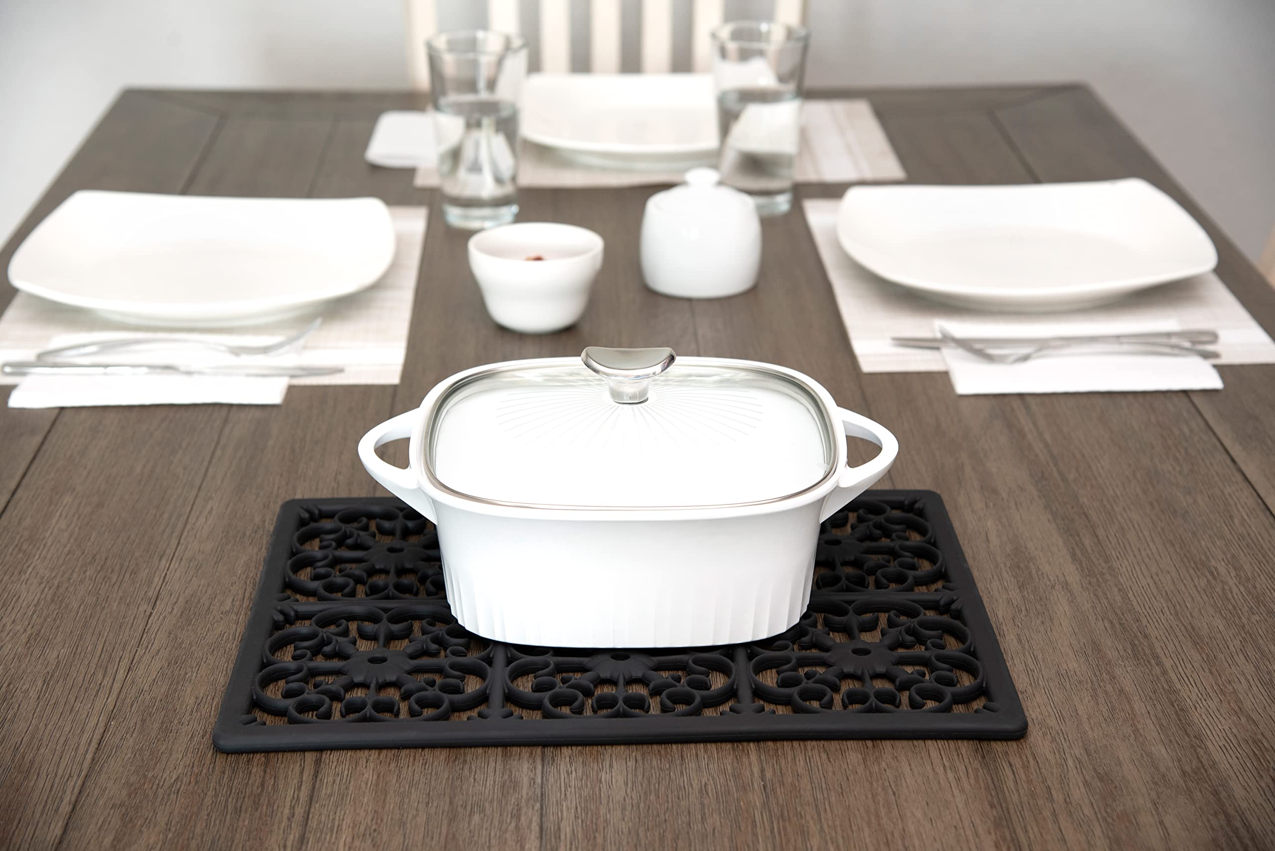 gasaré, Extra Large, Thick, Silicone Trivet for Hot Pots, Pans, Dishes, and Bakeware, Hot Pads, Hot Plates, for Kitchen Quartz Countertops, Dishwasher Safe, 16 x 12 x 3/8 Inches, Black