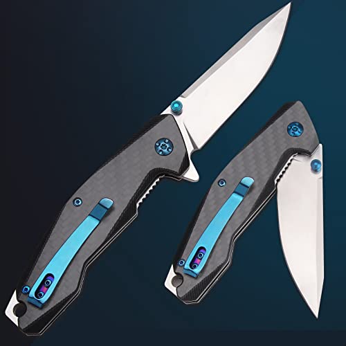 Folding Pocket Knife, Pocket Knives Carbon Fibers Handle, High Hardness D2 Blade With Clip and Liner Lock,Camping Knife for EDC, Fishing, Camping and Outdoor Activities-Good for Men Gift