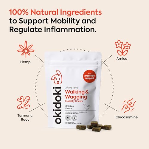 OKIDOKI Pets Mobility Chews Chiken for Dogs | Max Potency Hemp Extract |Balanced Mood & Behavior | Nervousness & Separation Anxiety Relief for Dogs | Dog Mobility Treat with Hemp Oil - Pack of 1