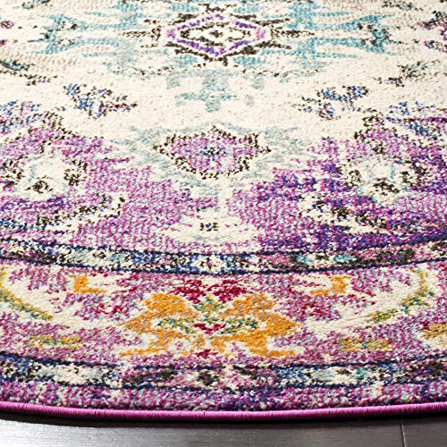 SAFAVIEH Monaco Collection Area Rug - 6'7" Round, Violet & Light Blue, Boho Chic Medallion Distressed Design, Non-Shedding & Easy Care, Ideal for High Traffic Areas in Living Room, Bedroom (MNC243L)
