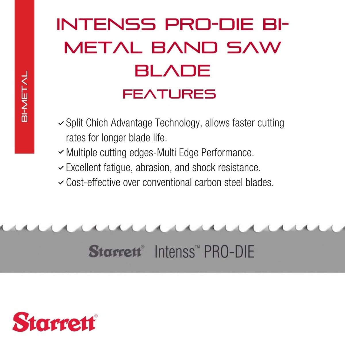 Starrett Intenss PRO-DIE Bi-Metal Band Saw Blade - Ideal for Contour Cutting on Vertical Machines - 05 Ft., 04-1/2", 1/2 x .025 x 10-14/P - 99186-05-04-1/2