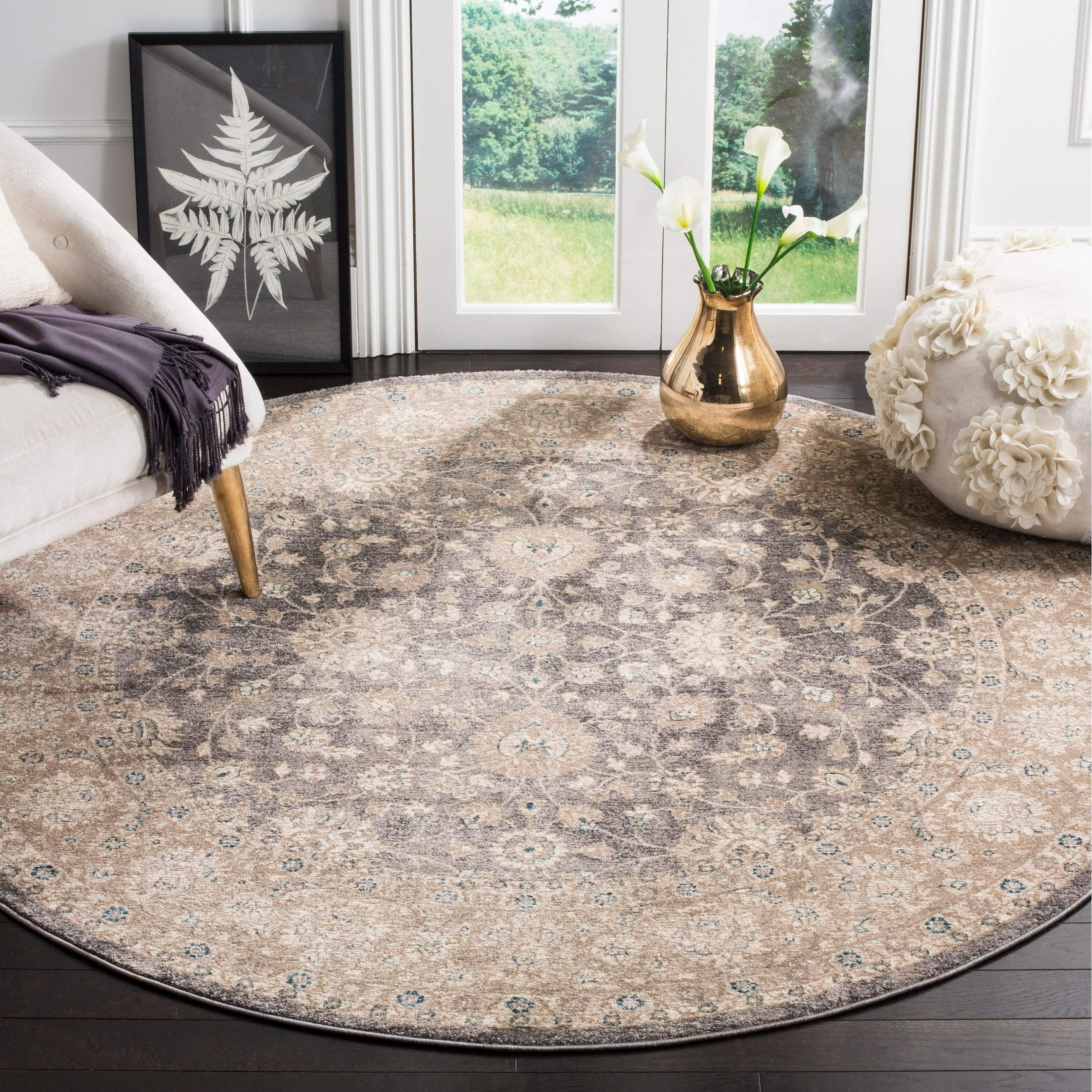 SAFAVIEH Sofia Collection 3' x 5' Light Grey/Beige SOF330B Vintage Oriental Distressed Non-Shedding Living Room Bedroom Accent Rug