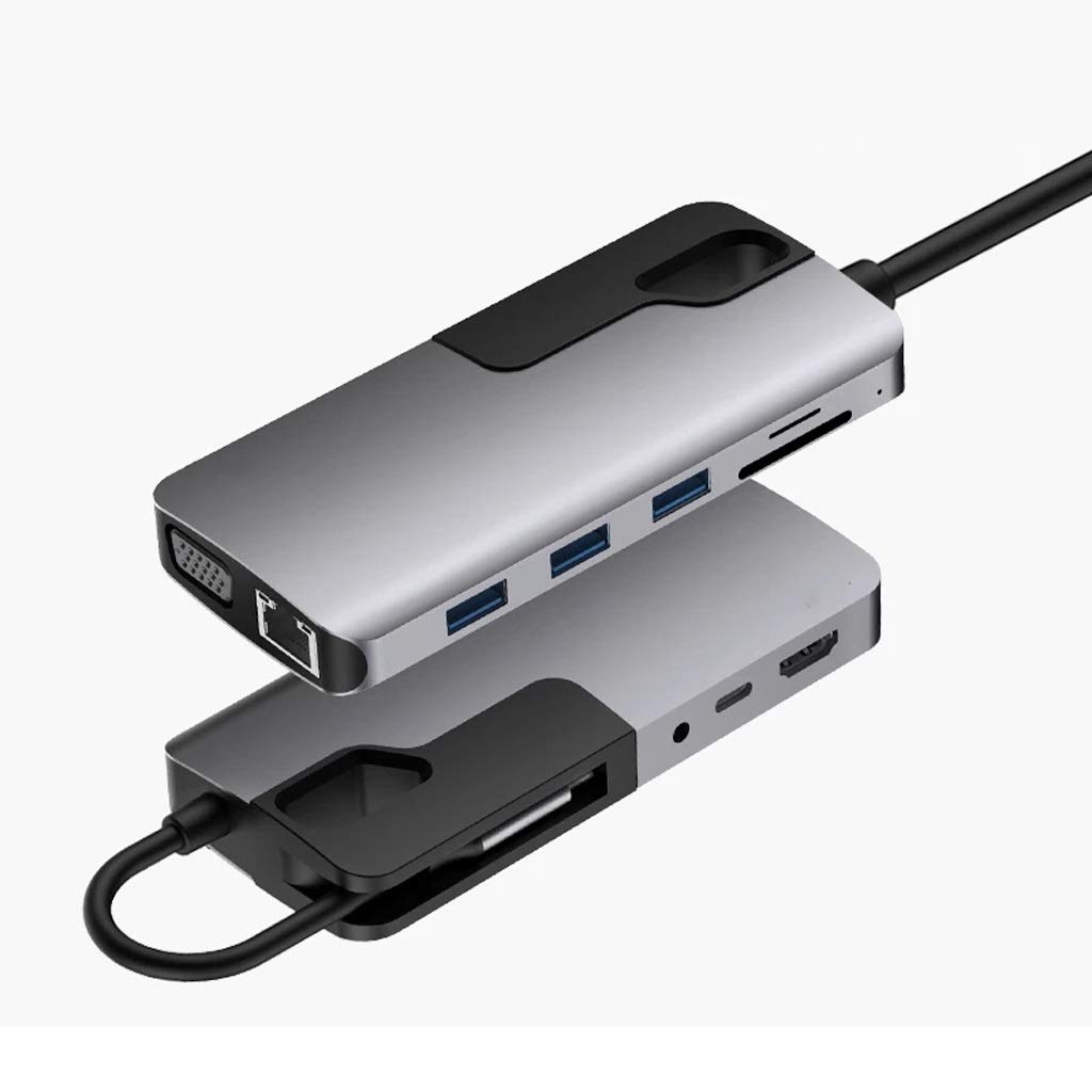WPYYI USB C HUB TypeC to USB 3.0 HUB HDMI-compatibe VGA Adapter 3 Dock 3.5mm Audio RJ45 Adapter
