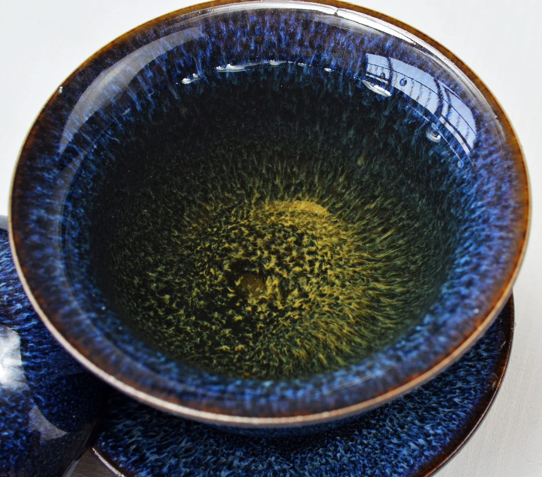 GDLK Gaiwan Tea Cup 6oz Porcelain Teacup Smooth Glaze Tureen Saucer with Lid Chinese Gongfu Set, Blue