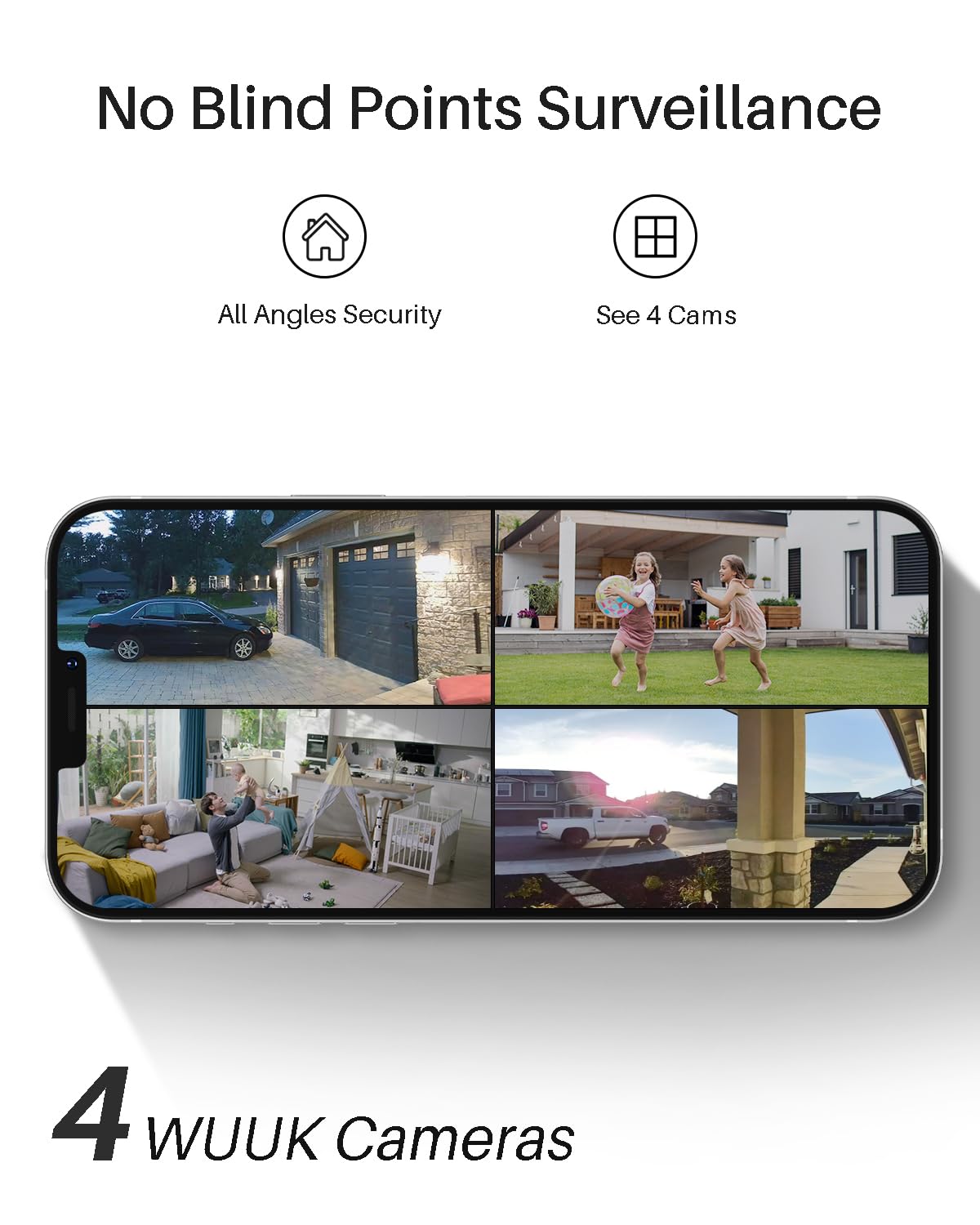 WUUK 2K Security Cameras Wireless Outdoor System, 2-Cams Kit, Homebase Support Up to 8 Cams, Home Cam with 240 Days Battery Life, AI Humanoid Alert, Compatible with Alexa/Google, IFTTT, No Monthly Fee