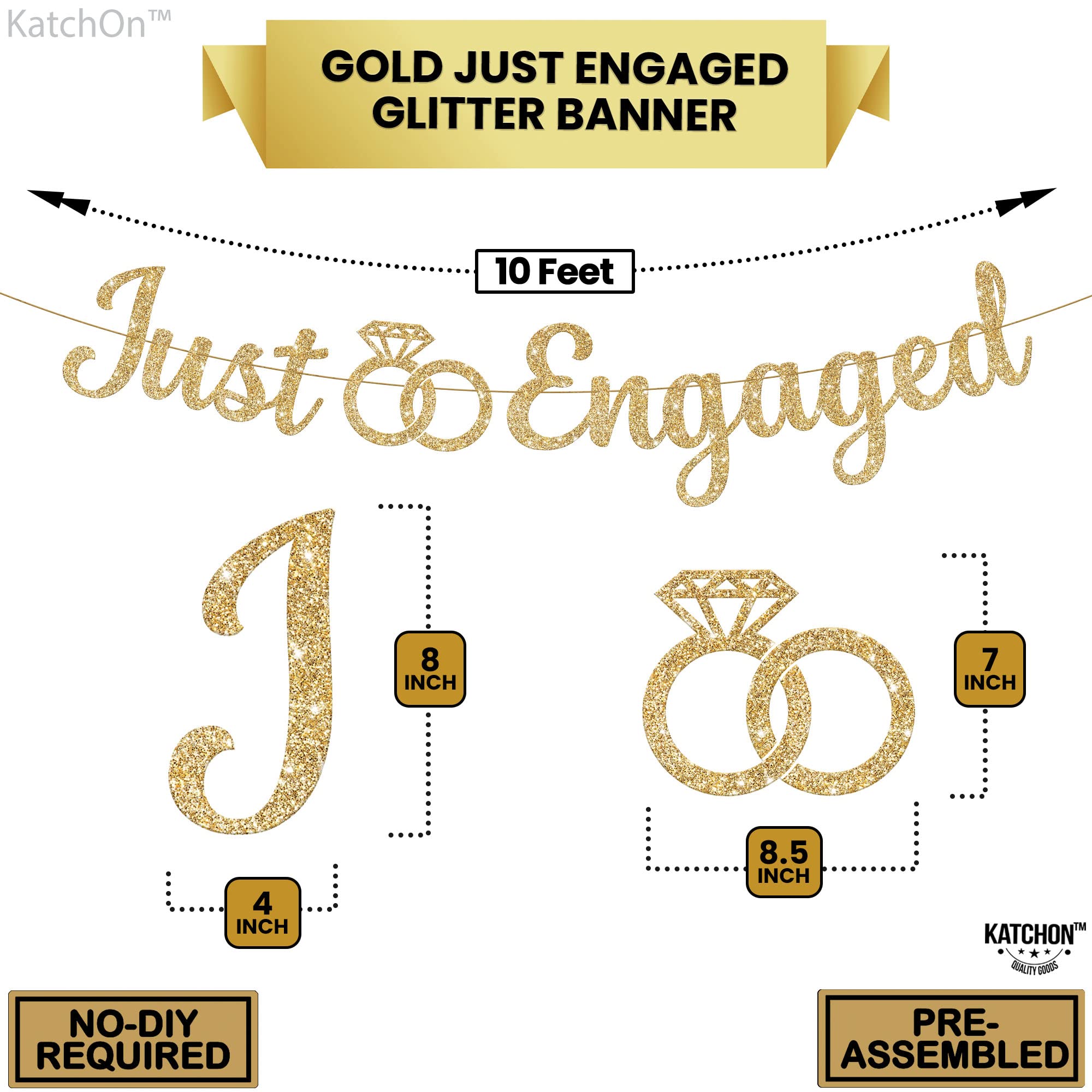 KatchOn, Glitter Gold Just Engaged Banner - 10 Feet, No DIY | Engagement Banner for Just Engaged Decorations | Engagement Party Decorations | Just Engaged Sign | Engagement Decorations