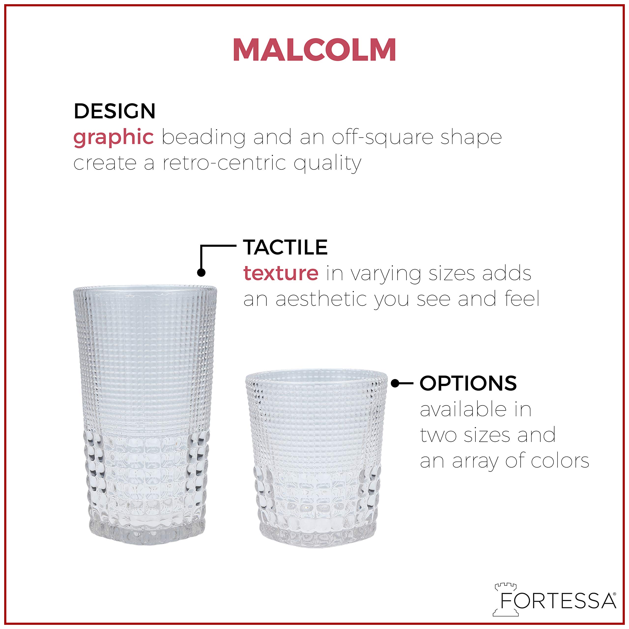 Fortessa Malcolm Double Old Fashioned Cocktail Glass 6 Pack, 11.5-Ounce, Pool Blue