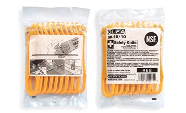 OLFA Disposable Concealed Blade Safety Knife, 10 Knives (SK-15/10) - Disposable Multi-Purpose Safety Box Cutter w/Concealed Blade, Tape Splitter, & Non-Slip Ergonomic Handle (10 Pack)