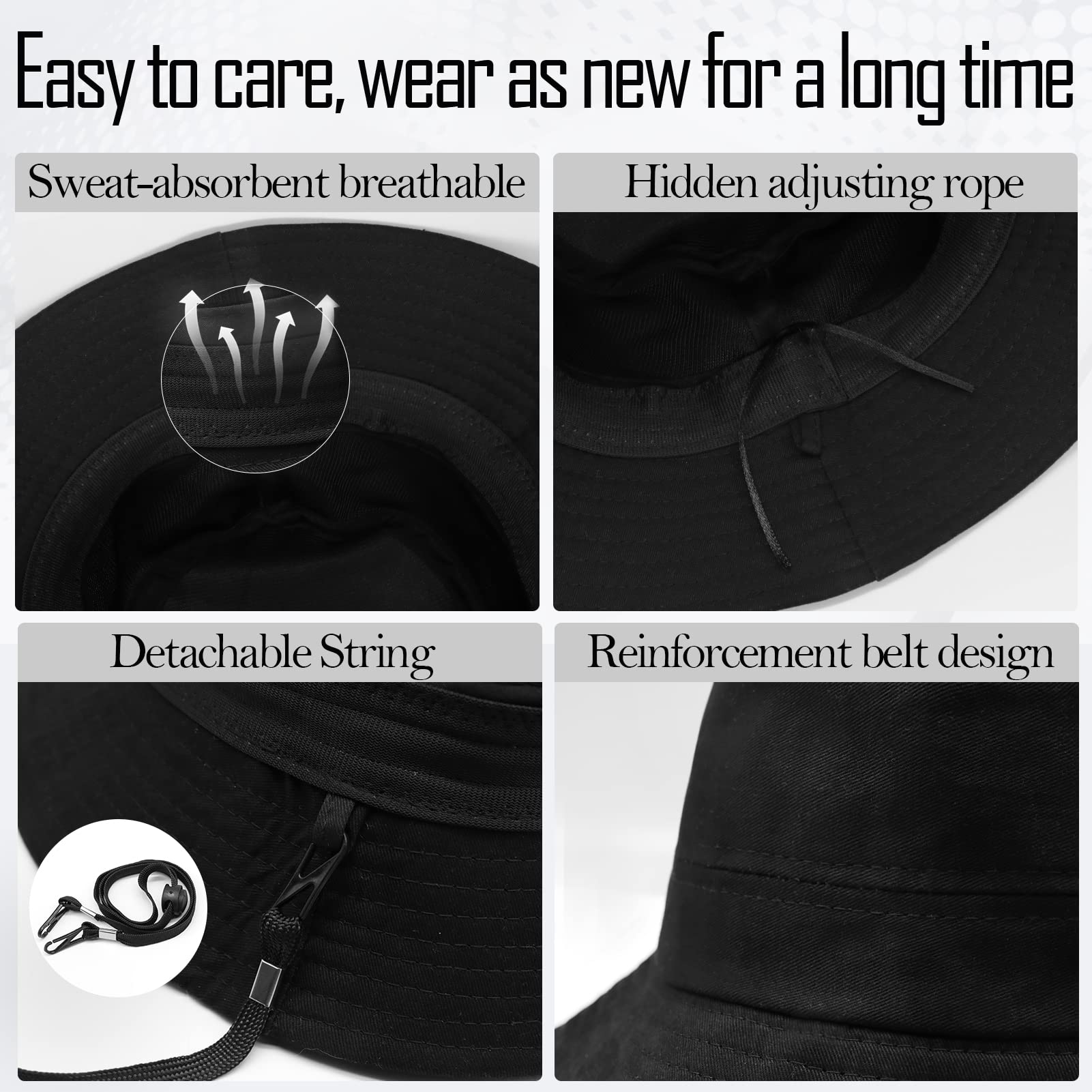 DeDary Unisex 100% Cotton Smiley Face Bucket Hats with Strings, Aesthetic Summer Travel Beach Sun Hat for Women, Packable Cute Visor Outdoor Cap for Men - 2pack White/Black Smiley face