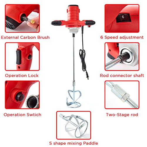 Goyappin 2300W Cement Mixer, Handheld Concrete Mixer for Drill,with 6 Adjustable Speed, Portable Electric Cement Mixer for Mixing Mud,Mortar, Plaster,Cement, Paint, Fodder
