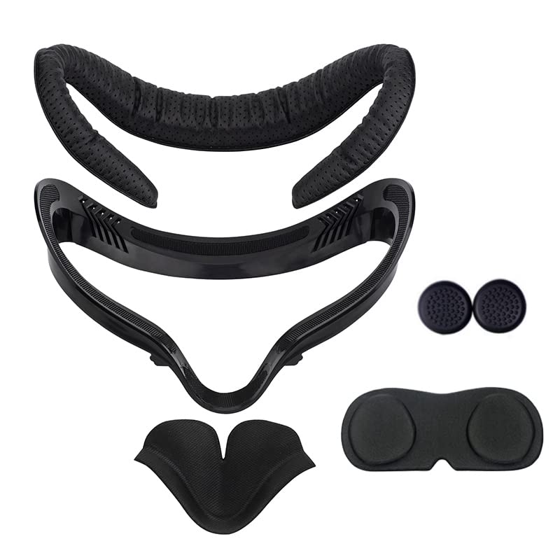 EYERZ VR Face Cover and Lens Cover for Meta/Oculus Quest 2, VR Facial Interface Bracket Replacement,Anti-Light Leakage Face Pad, 5 in1 Oculus Quest 2 Accessories (Black)