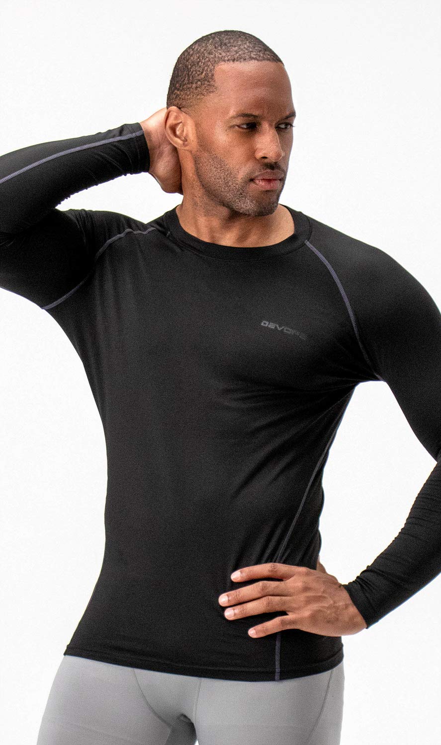 DEVOPS 2 Pack Men's Thermal Long Sleeve Compression Shirts (Medium, Black/Black)