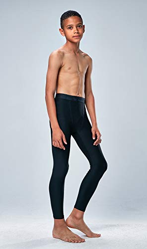DEVOPS 2 Pack Youth & Boys Thermal Compression Baselayer Sport Tights Fleece Lined Pants (Small, (Non-Fly) Black/Black)