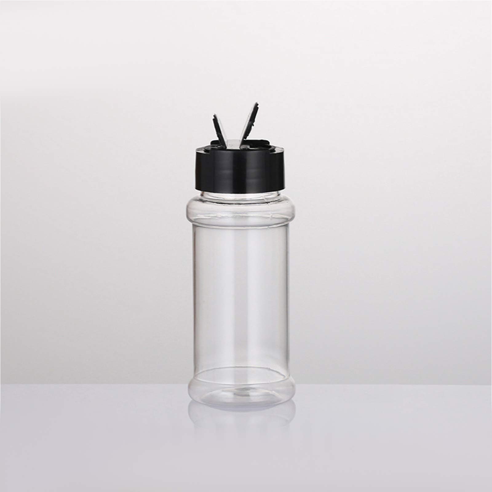 FEOOWV 12 PACK - 3.3 Oz Plastic Spice Jars Bottles Containers with Black Screw Lids to Pour or Shake - Perfect for Storing Spice, Herbs and Powders - Lined Cap - BPA free