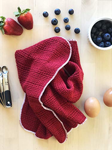 Great Useful Stuff Made in The USA 100% Cotton Kitchen Towels Ultra Soft Absorbent Quick Drying American Dish Towels, Set of 2, Large 24" x 15" Inches (Red and Natural)