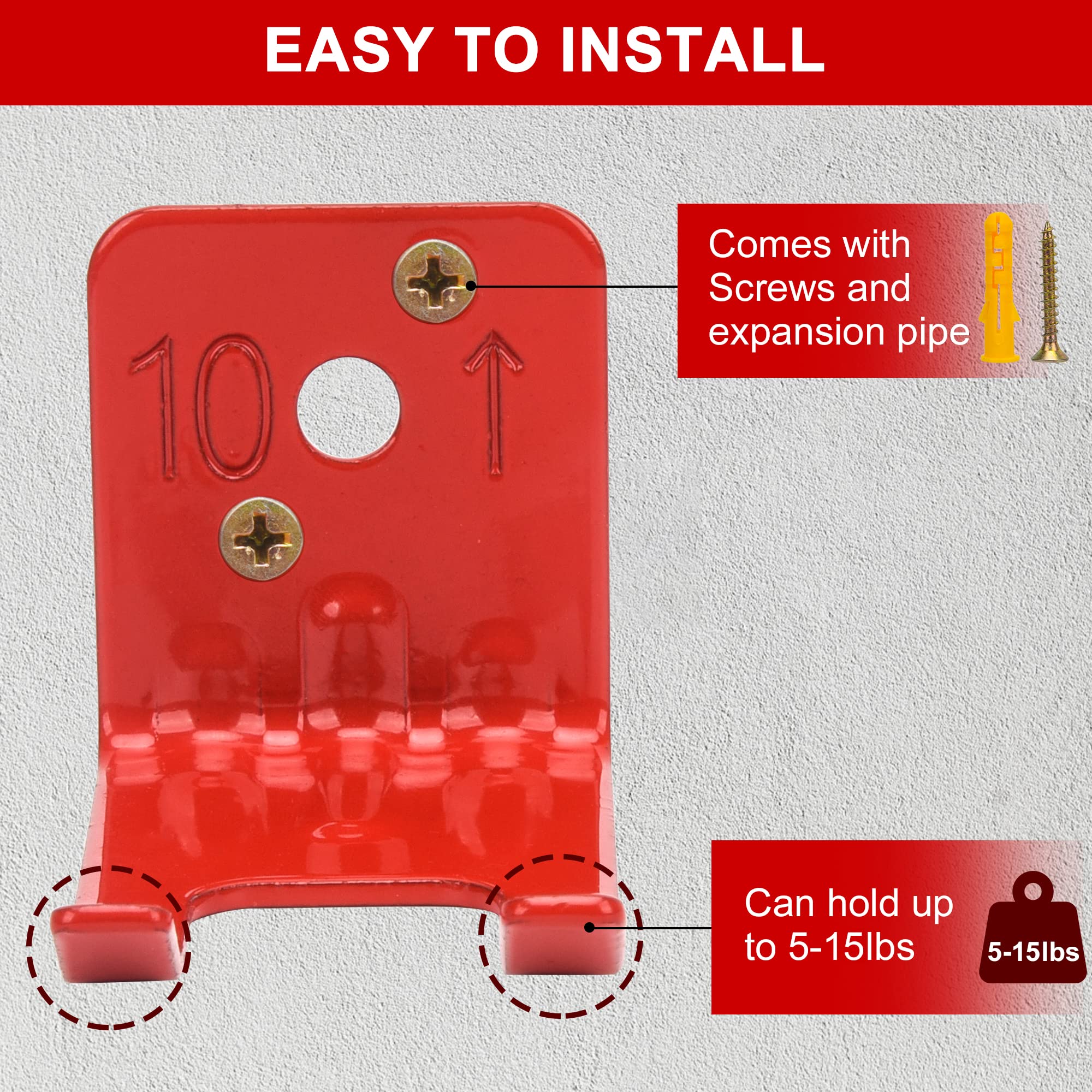 Fire Extinguisher Bracket, Fork Style Hanger for Fire Extinguishers Neck Under 1.1 inch, Wall Hook Bracket with Valve Body Slots, for 5lb-15lb Dry and Water Extinguishers (Red, 4 Pack)