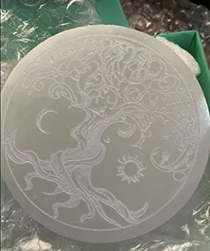 CrystalsAhoy Tree of Life Etched Selenite Charging Plate (6")