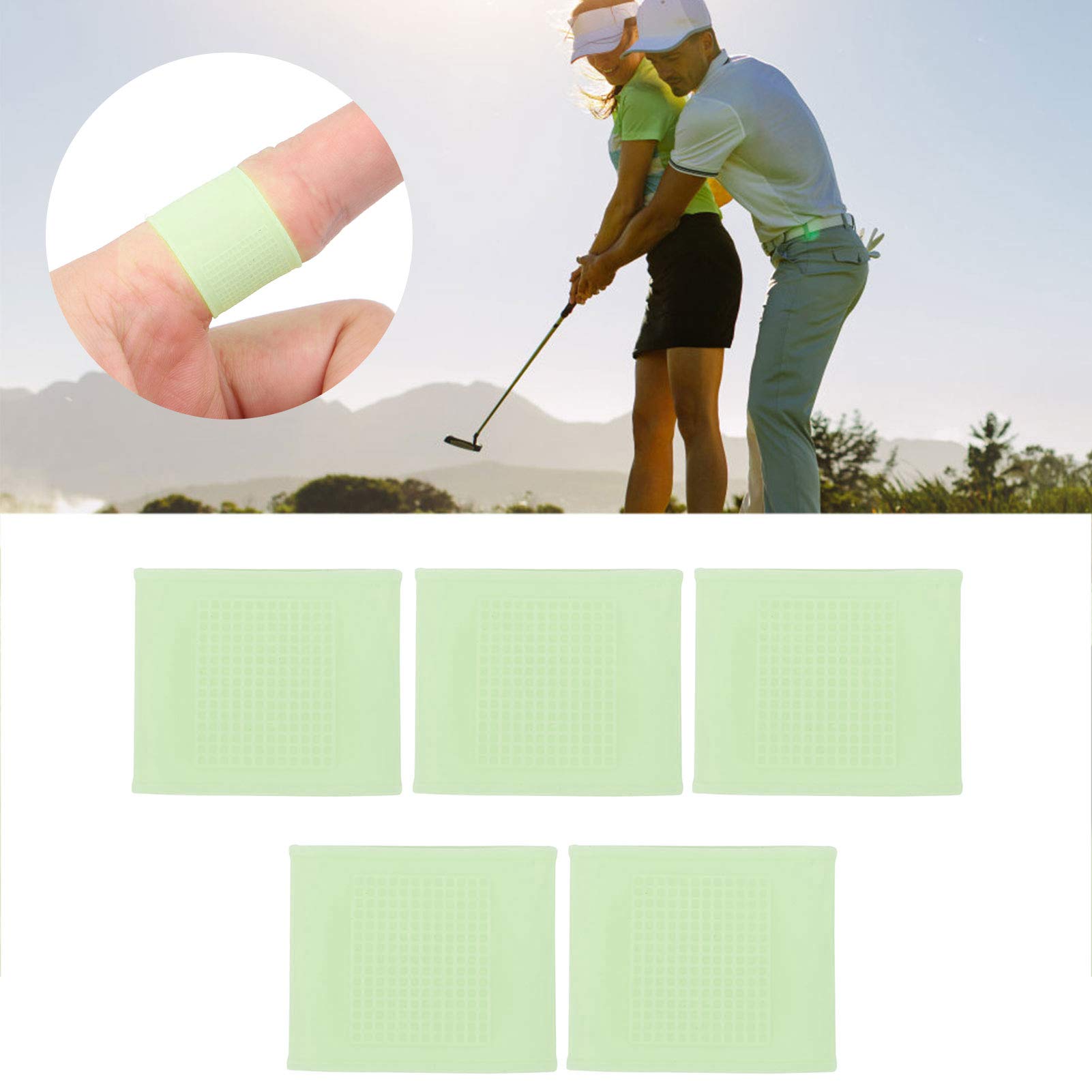 Dilwe 5pcs Finger Sleeve, Rubber Nonslip Golf Finger Sleeve Golf Accessory Specially Designed to Reduce Finger Injuries(Ladies-Light Green)