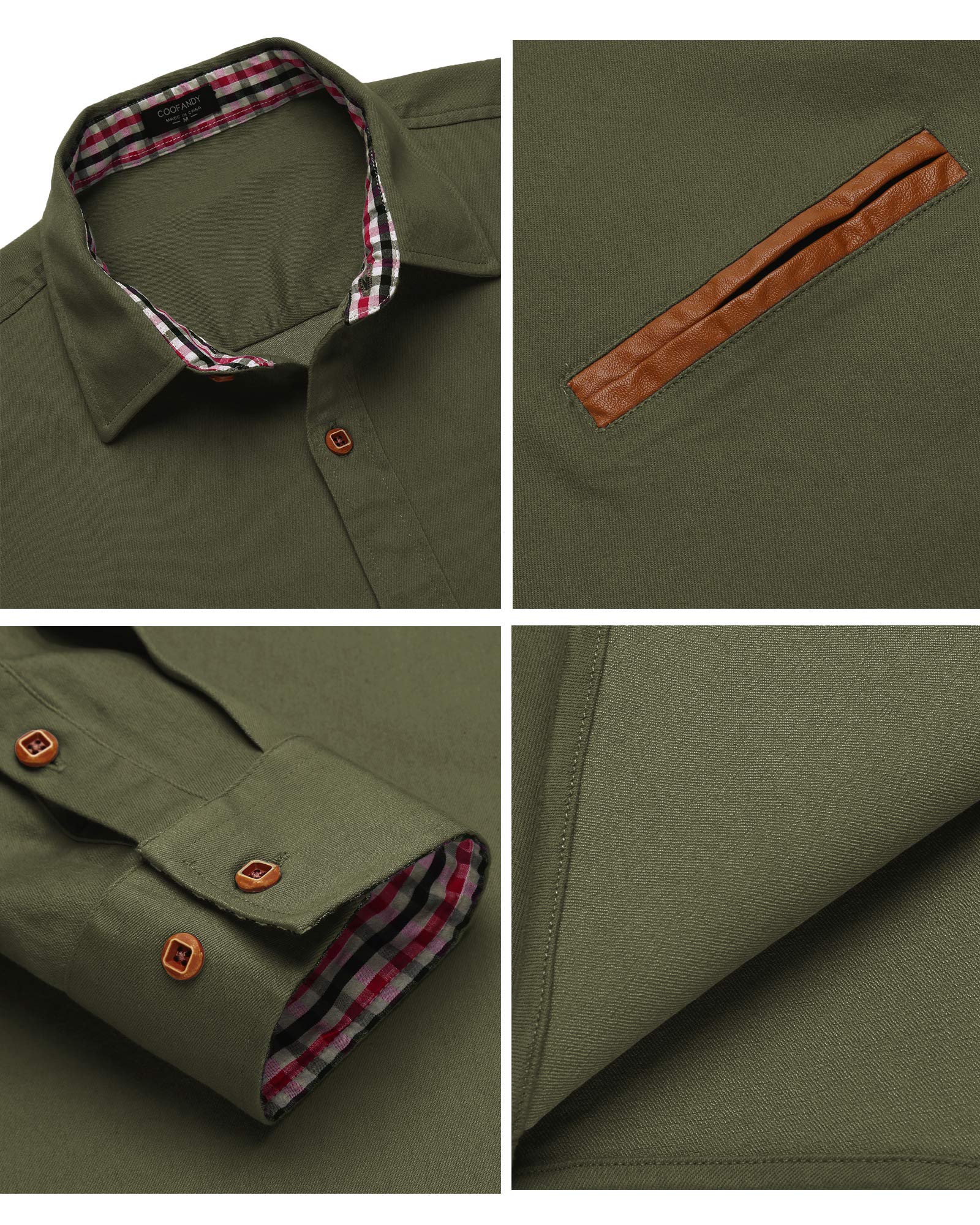 COOFANDY Mens Casual Button-Down Shirt Western Dress Type 01 - Army Green Large Long Sleeve
