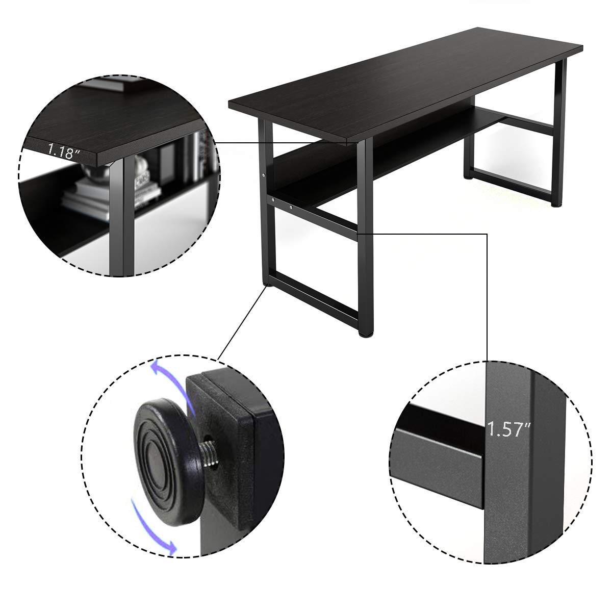 DEWEL Computer Desk with Bookshelf 63inch Writing Desk Home Office Desk with Storage Shelf Large Gaming Table Corner Workstation for Bedroom Simple Style Easy Assembly(63 inch Black Walnut)