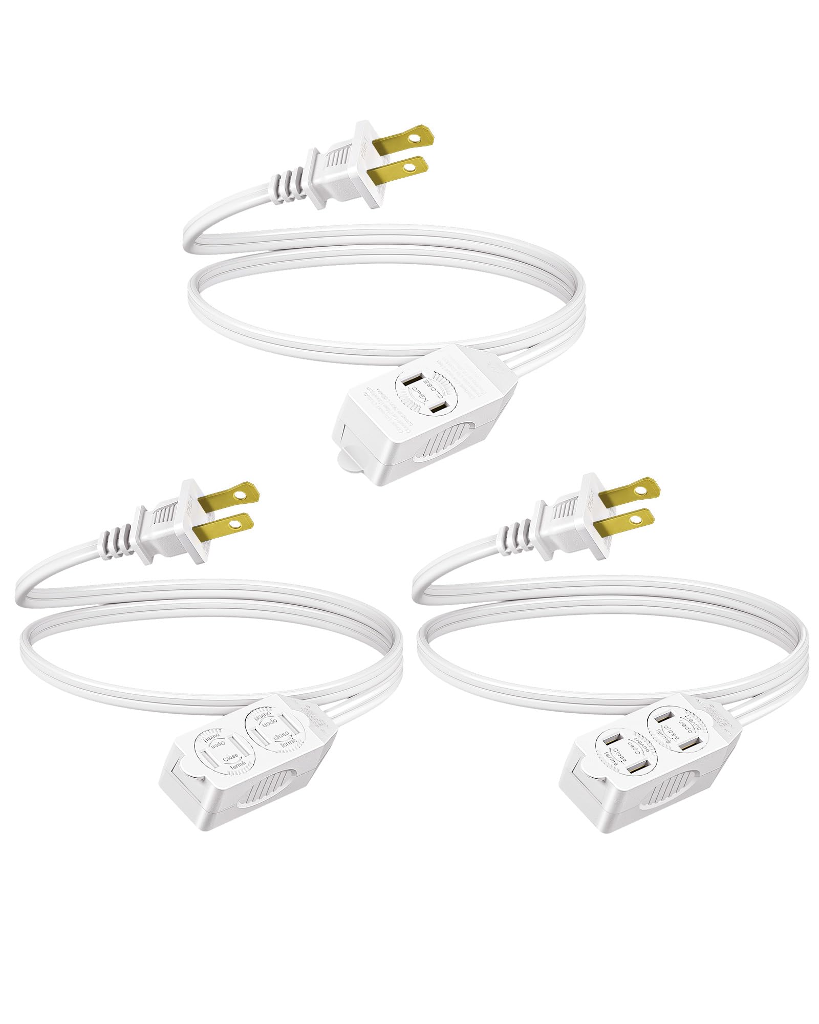 DEWENWILS 3 Foot Extension Cord, 16 AWG SPT-2 Power Cable for Indoor Use, 2 Prong Outlets Plugs for Christmas Decor and Lights, NEMA 5-15P to NEMA 5-15R, White, ETL Listed, 3 Pack