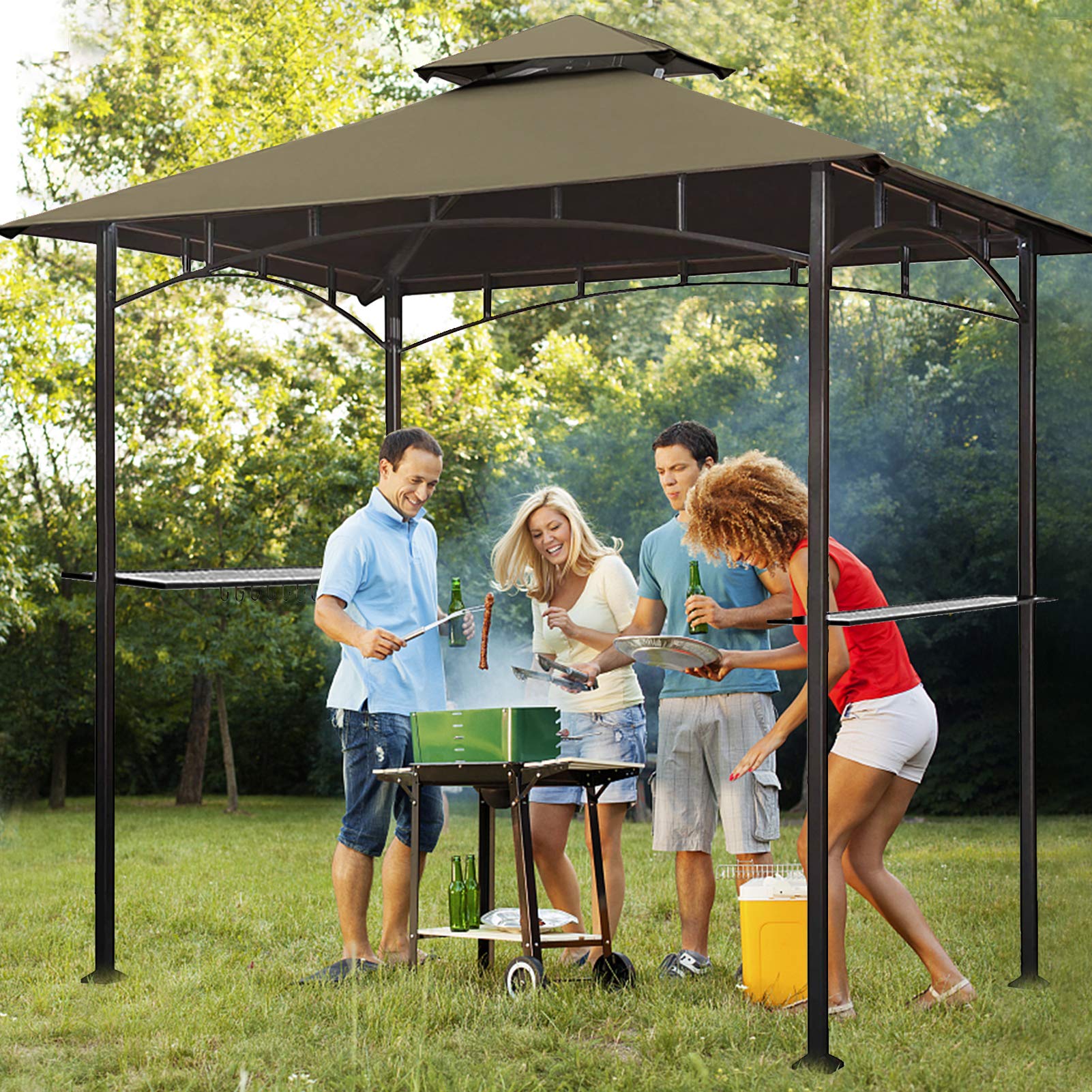 Eurmax USA High Performance Grill Gazebo Canopy Replacement Cover 5x8 BBQ Gazebo Shelter Top(Cocoa