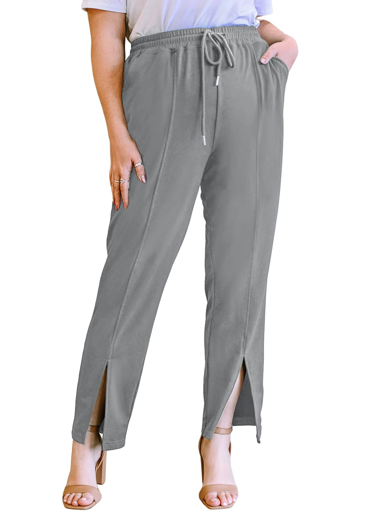 Eytino Womens Plus Size Comfy Lounge Pants Active Yoga Sweatpants Stretchy Jogger Workout Pants with Pockets,2X Gray