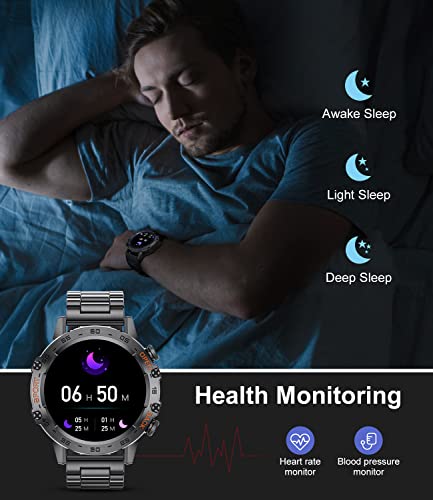 LIGE Military Smart Watches for Men(Answer/Dial), 1.39''Rugged Outdoor Smartwatch Health Fitness Tracker, 5ATM Waterproof,100+Sport Modes Tactical Pedometer Smart Watch for Android iOS Black