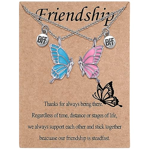 Ralukiia Butterfly Wing Necklace, Two Butterfly Necklaces, 2 Separate Chained Butterfly Pieces, BFF Best Friend Soul Gift for 2, Two Sister Friendship Necklaces