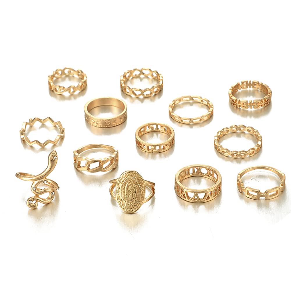 CSIYANJRY99 40PCS Vintage Knuckle Rings for Women Bohemian Stackable Snake-Shaped Rings Set with Hollow Engraved Flower Leaves
