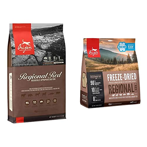 Orijen Dry Dog Food for All Breeds, Regional Red, Grain Free & Poultry Free, High Protein, Fresh & Raw Animal Ingredients, Regional Red, 25lb + Treats