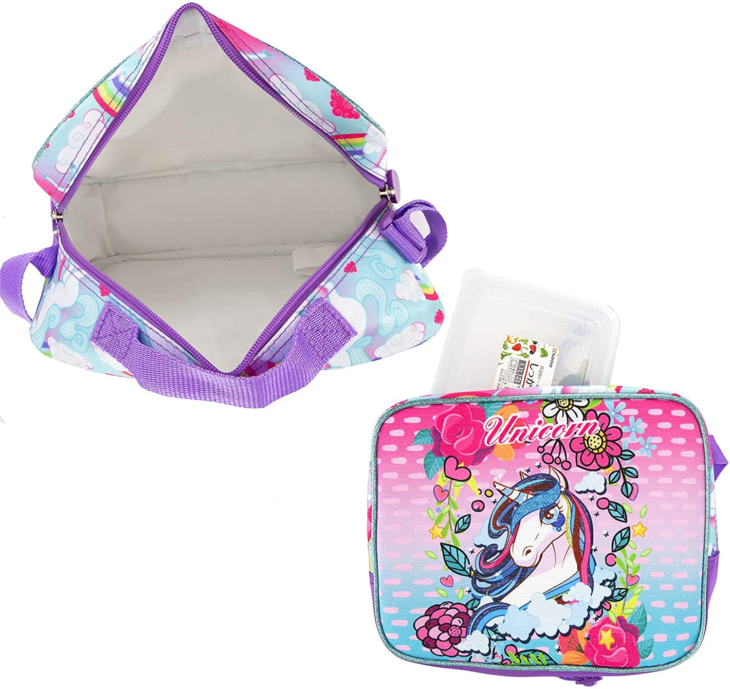 Egchescebo Kids Rolling School Backpack Bags for Girls With Wheels Trolley Roller Wheeled 5PCS With Lunch Box Cute Unicorn Pattern Rolling Backpacks Bags Girls Pink