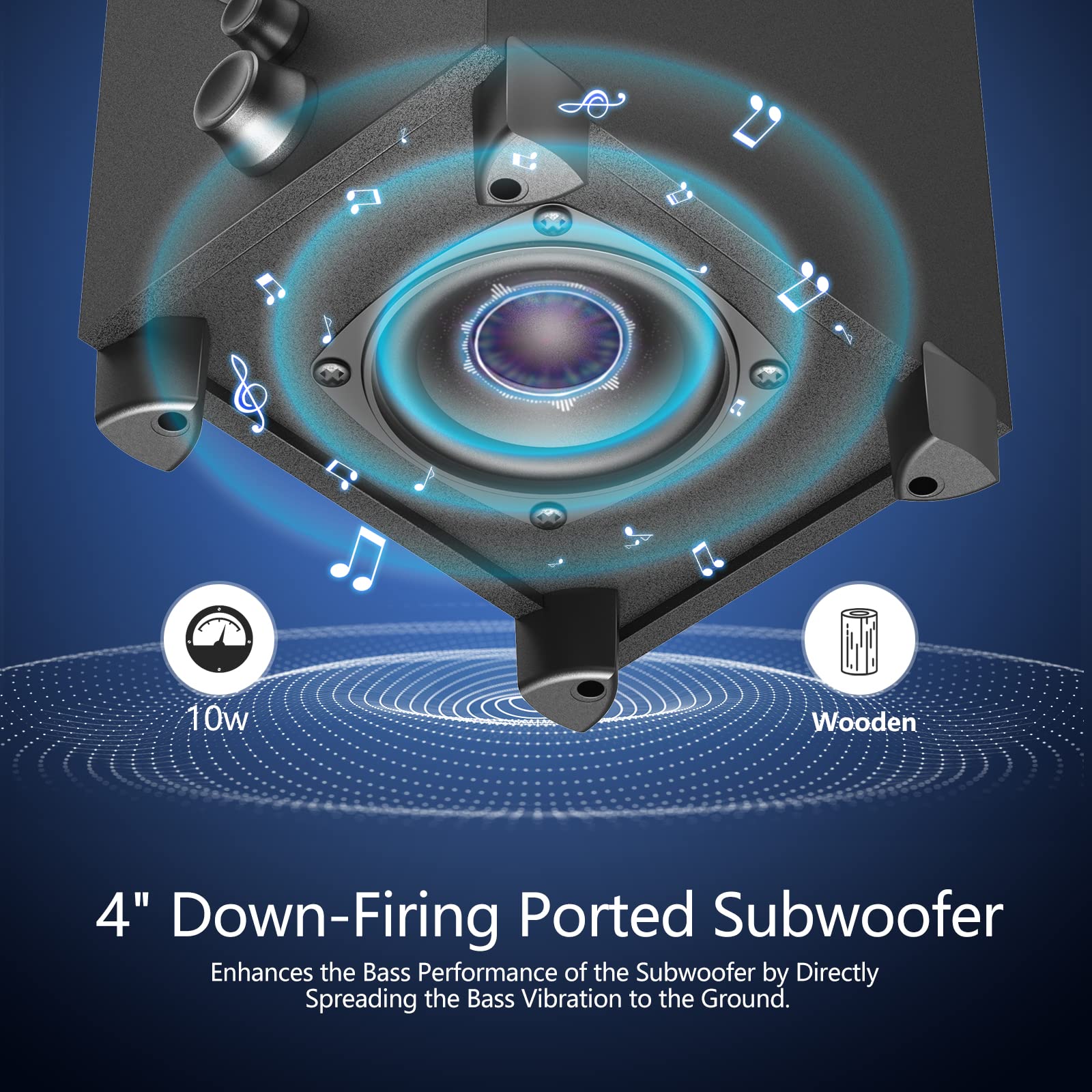 OROW(Upgrade S213) Bluetooth Computer Speakers,PC Speaker with Subwoofer,Front Knob 18W Wireless PC Speakers,Support AUX&Bluetooth Play,Great for Party/Game/TV (S213)
