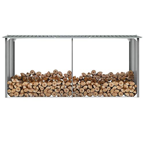 vidaXL Log Storage Shed, Log Holder with Roof, Log Storage Shed, Firewood Rack for Backyard Garden Patio Porch, Anthracite Galvanized Steel 129.9"