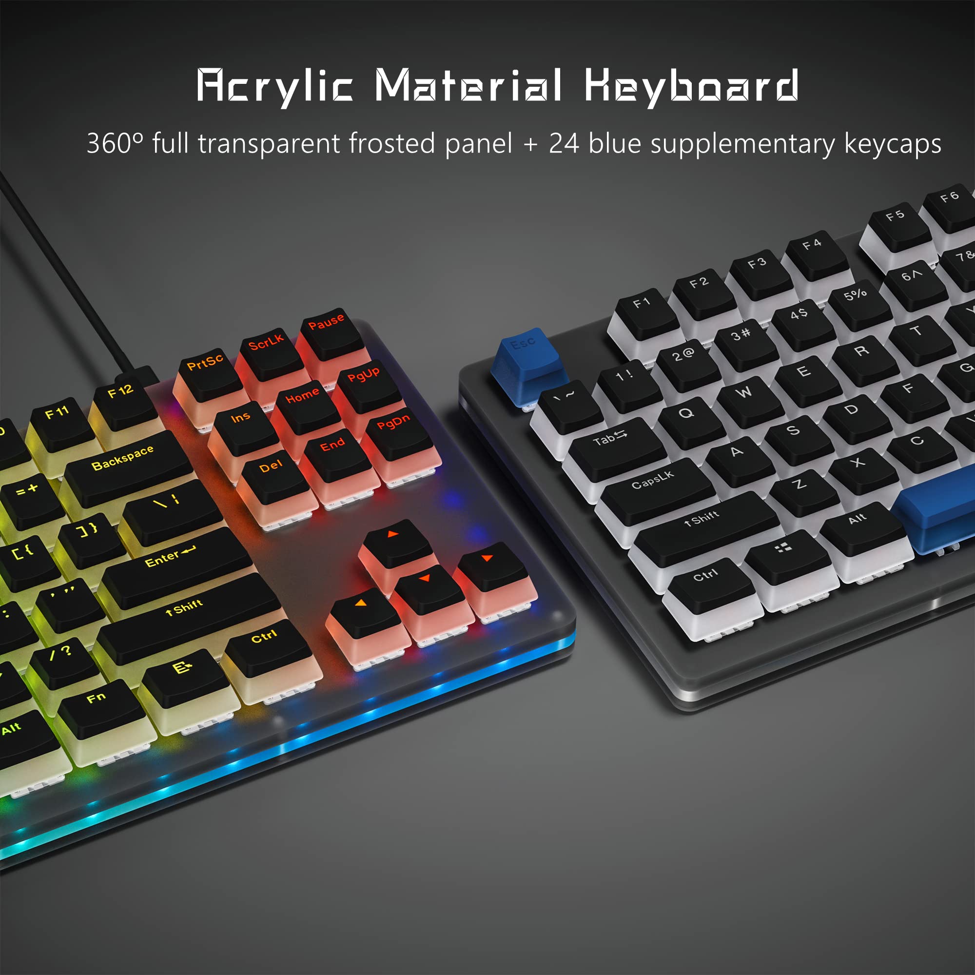 XVX Womier 75% Keyboard, TKL Mechanical Gaming Keyboard, Hot Swappable Black Keyboard, K87 PRO with Pudding Keycaps Wired RGB Keyboard for PC PS4 Xbox - Yellow Switch