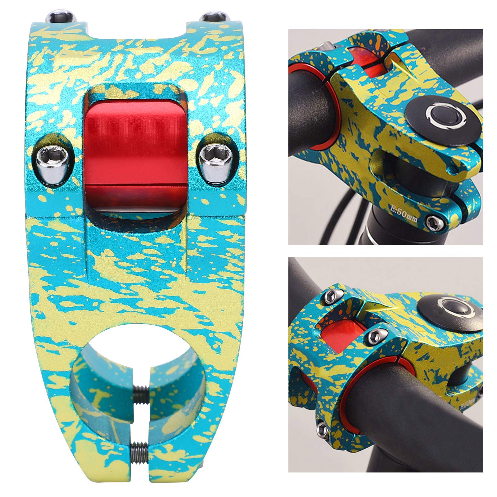 Dilwe Mountain Bike Stem 31.8/35mm Colorful Handlebar Stem Suitable for Most Road Bikes/Fixed Gear Bikes/Mountain Bikes (Blue Gold)
