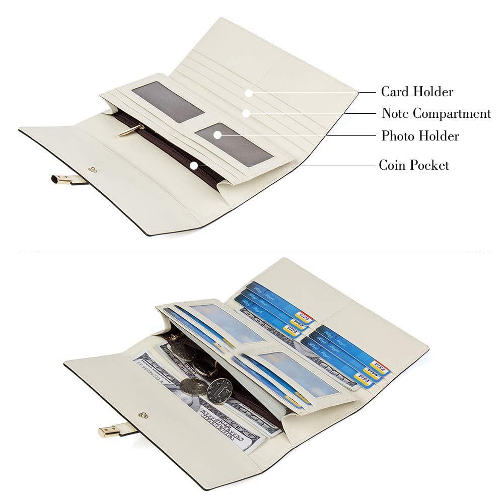 CLUCI Leather Wallet for Women Slim Designer Trifold Ladies Credit Card Holder Cream White