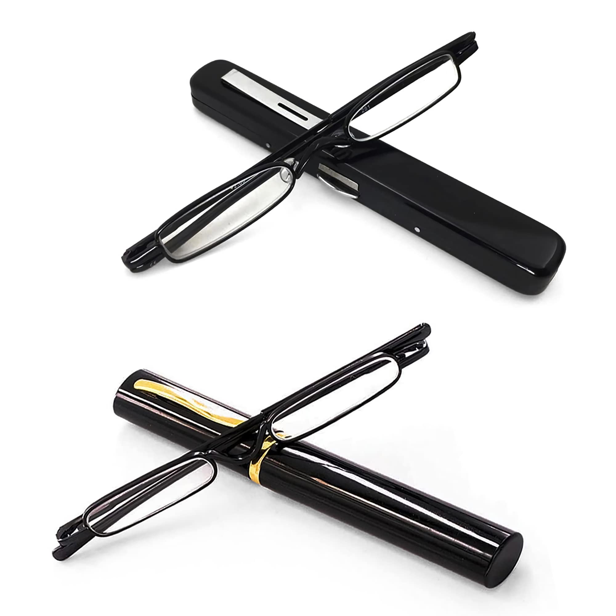 DBEFTLI Mini Metal Reading Glasses - Slim Pocket Readers with Pen Clip Case for Reading Case (2 PCS) 2.50