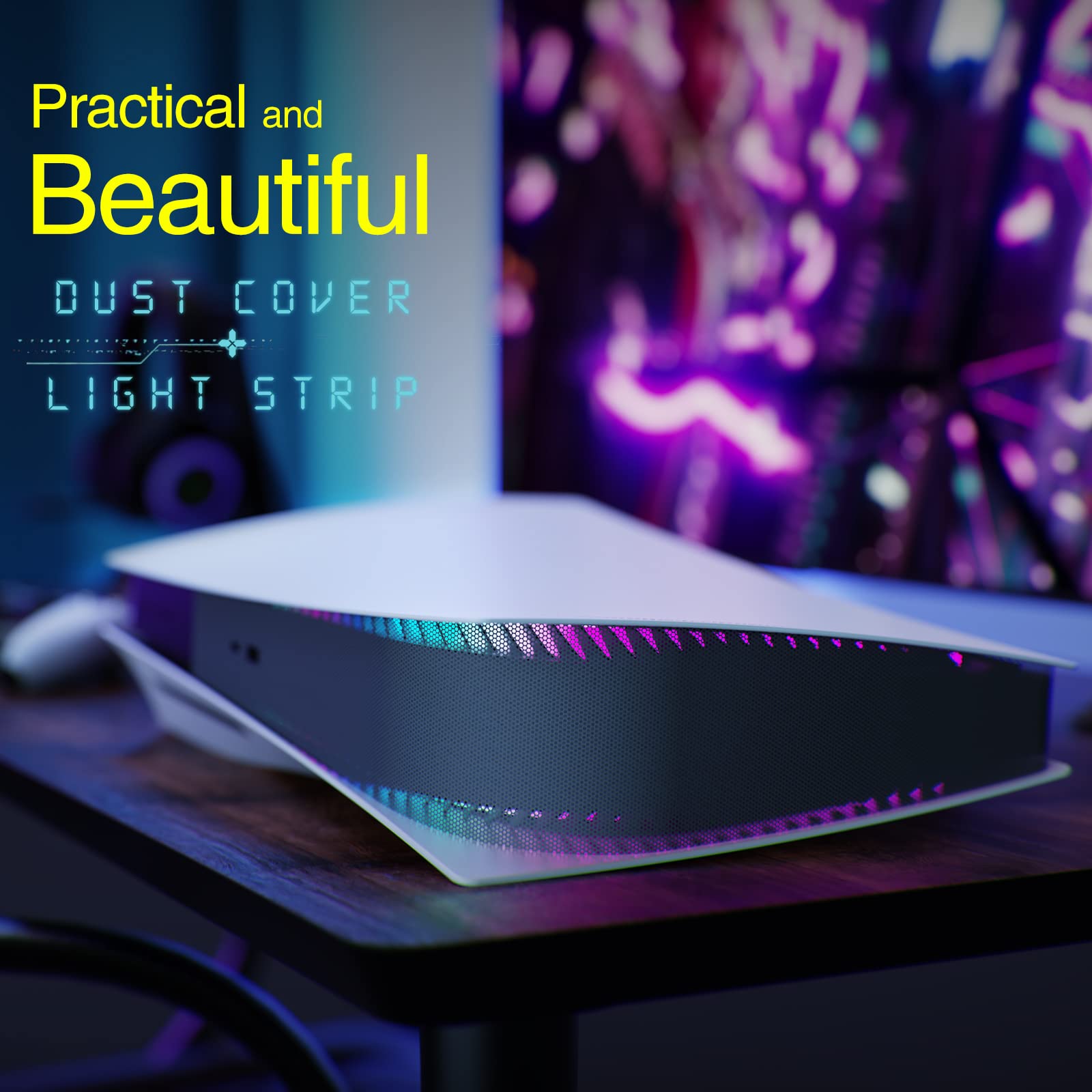 Dust Cover Net for PS5 Console and RGB LED Light Strip