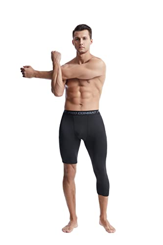 The New Men's Basketball Single Leg Tight Sports Pants 3/4 One Leg Compression Pants Athletic Base Layer Underwear (Large, Black-2)