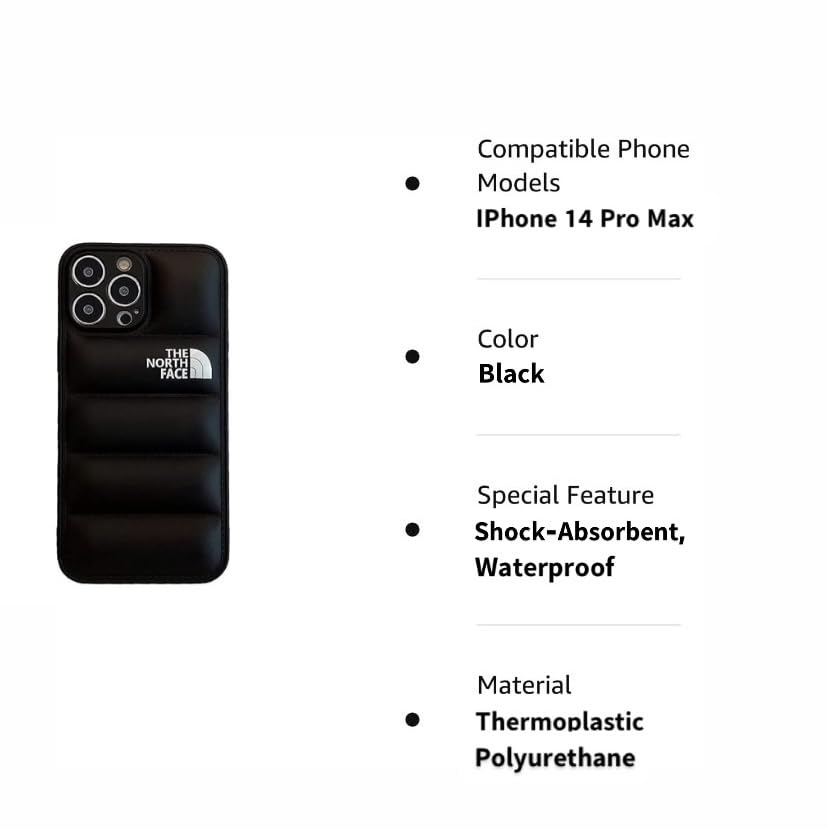 Compatible with iPhone 14 Pro Max Premium Puffer-Style Case - Black Elegance