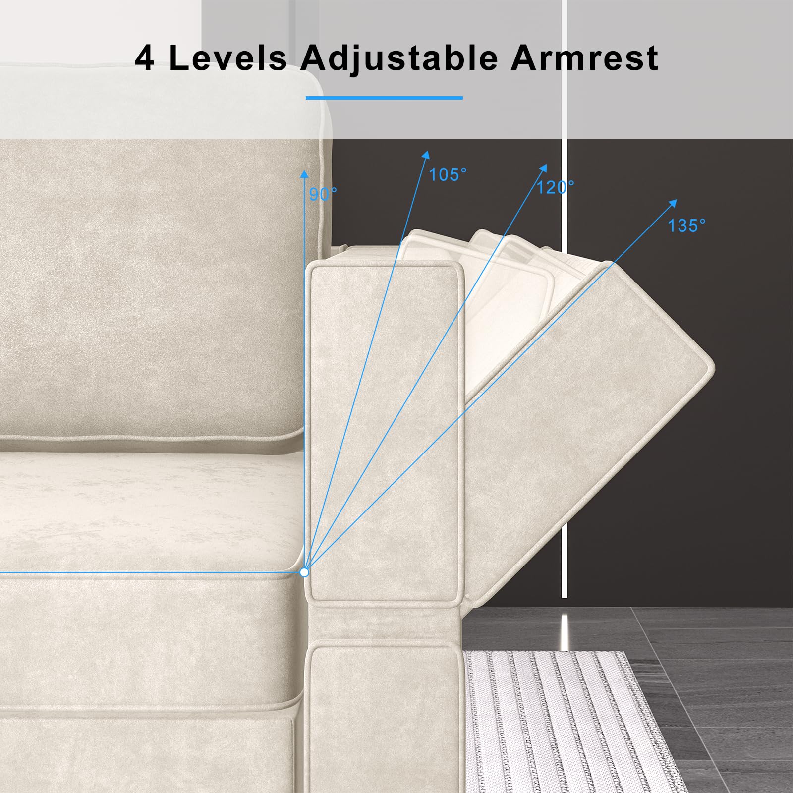 PUREMIND Modular Sectional Sofa with Reversible Storage Ottoman, Convertible U Shaped Couch with Adjustable Armrest & Backrest, Velvet Dark Grey 6 Seater L Shaped Sofa Sleeper for Living Room