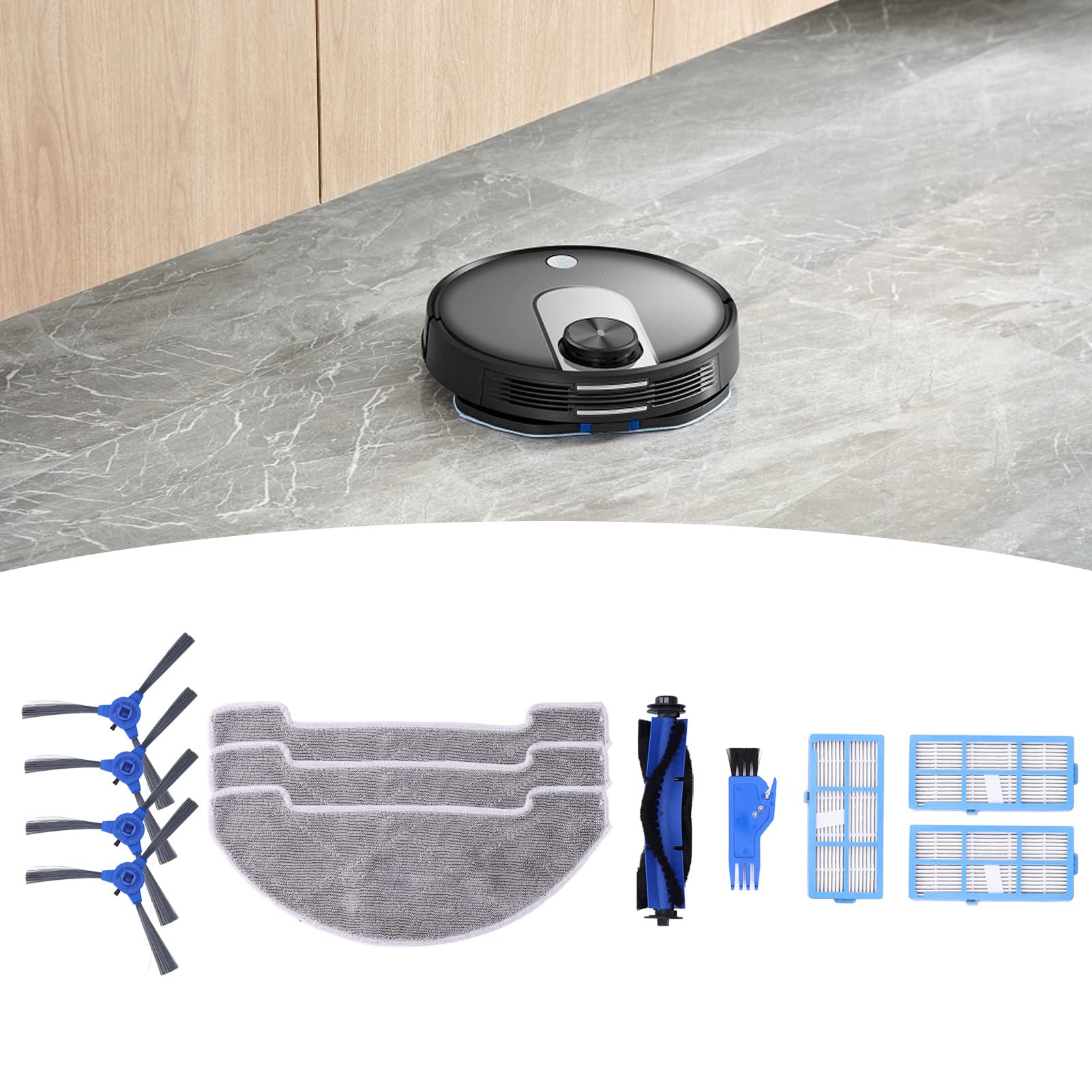 Haofy Robotic Vacuum Cleaner Filters Accessory, Replacement Parts Compatible with Proscenic 850T Suits, Robotic Vacuum Cleaner Kit, with Side Brush Rag Filter Main Brush
