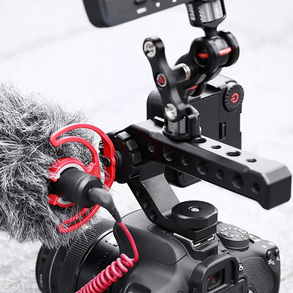 EVTSCAN Camera Handle Grip with 3 Cold Shoe, Universal Video Action Stabilizing Handle Grip Camera Cold Shoe Mount Adapter, 1/4" 3/8" Holes Mount