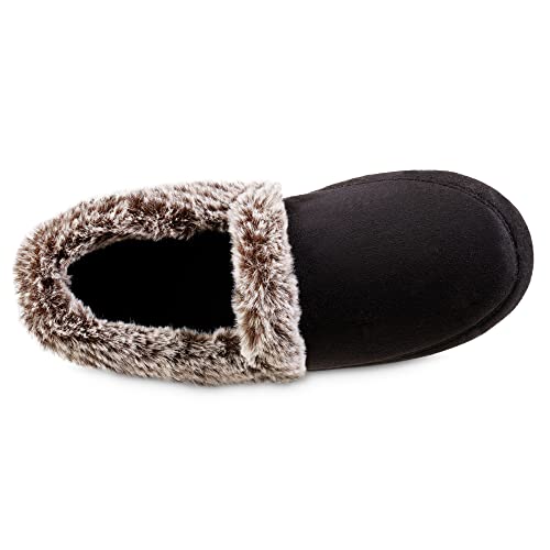 isotoner womens Recycled Microsuede a Line Slipper, Black, 6.5-7.5 US