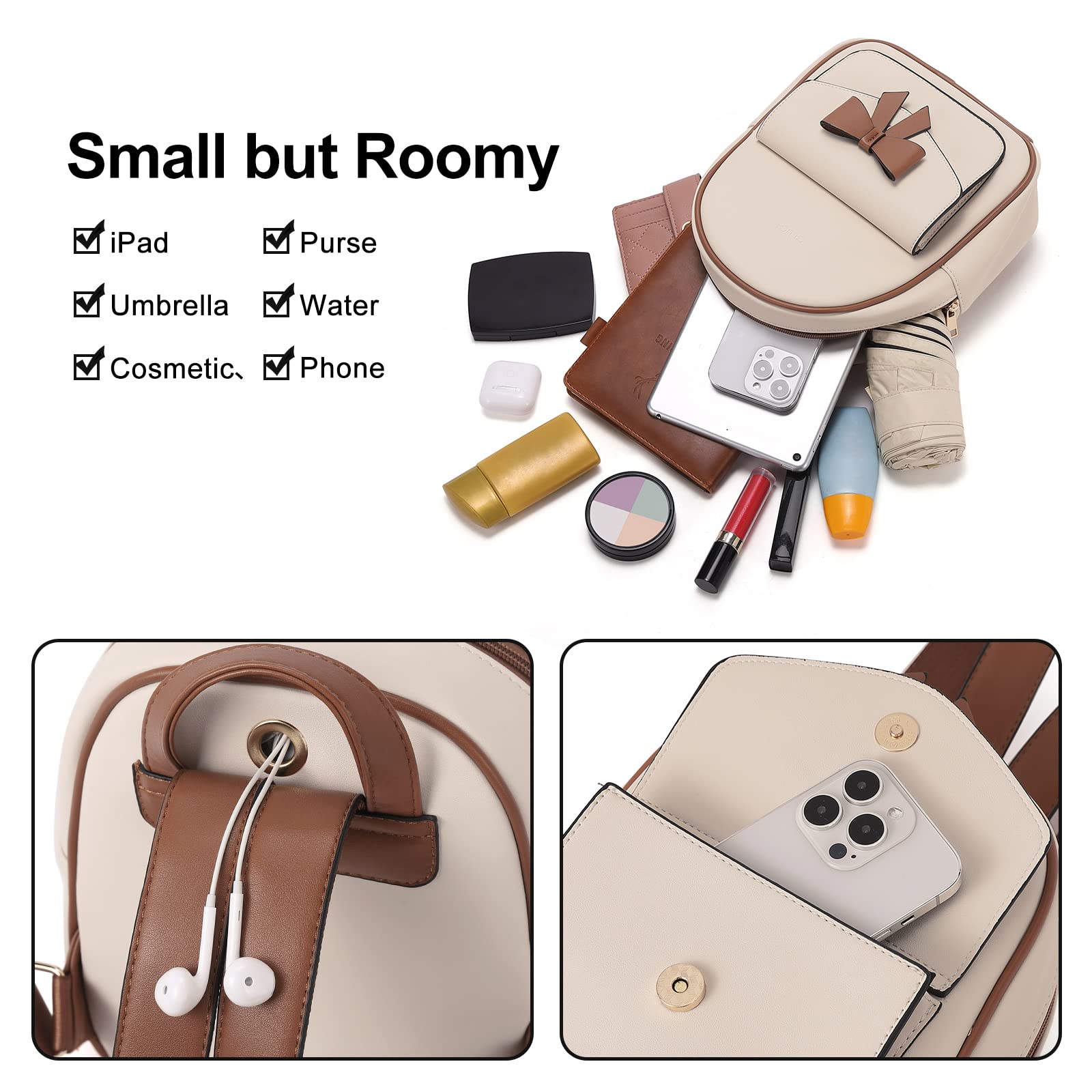 CLUCI Mini Backpack for Girls Cute Bowknot Small Leather Backpack Purse for Women Casual Daypack Purple