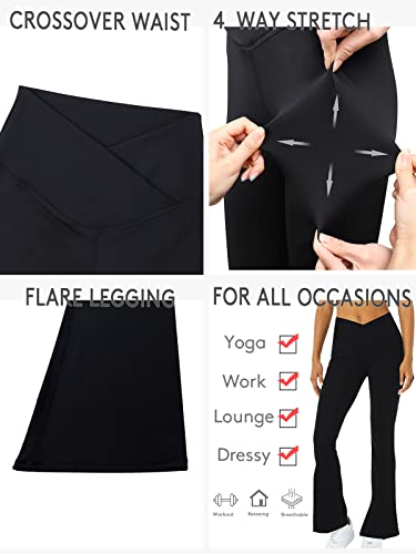 viehunt Womens Crossover Flare Leggings High Waisted Casual Cute Stretchy Full Length Workout Elegant Yoga Pants Black X-Large